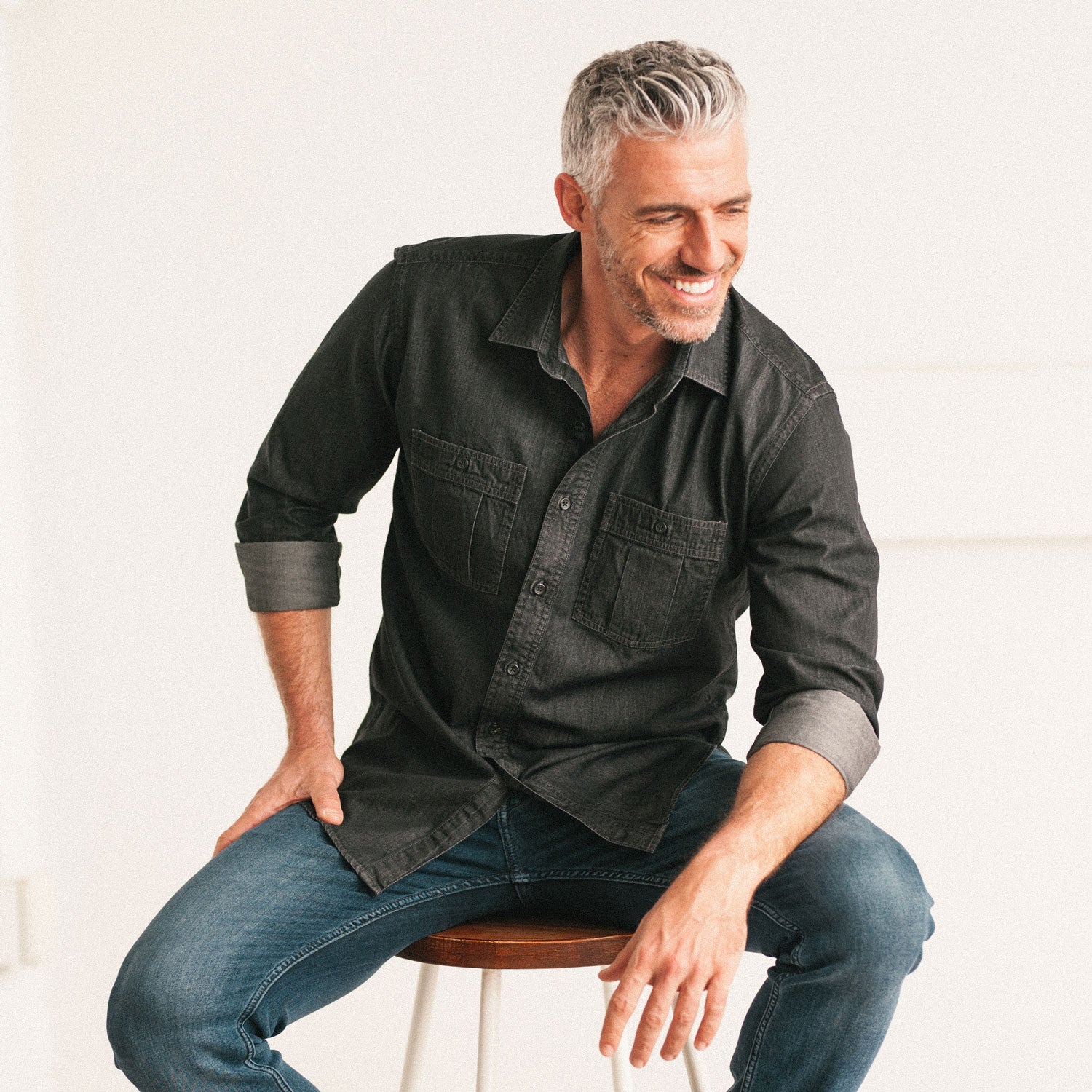 Men's Utility Shirt - Craftsman in Dark Wash Black Denim | Batch