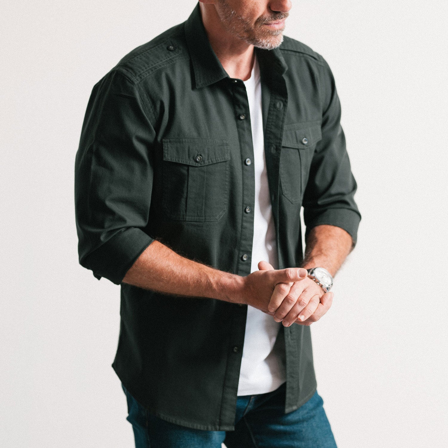 Men's Utility Shirt - Engineer in Dark Green Shadow Stripe | Batch