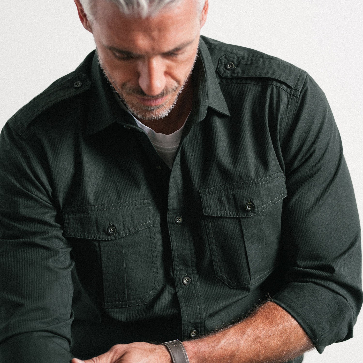 Men's Utility Shirt - Engineer in Dark Green Shadow Stripe | Batch