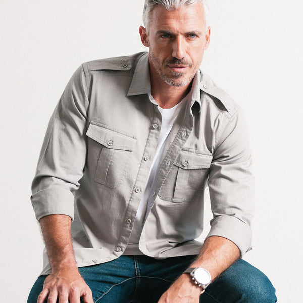Men's Utility Shirt - Engineer in Light Gray Shadow Stripe | Batch