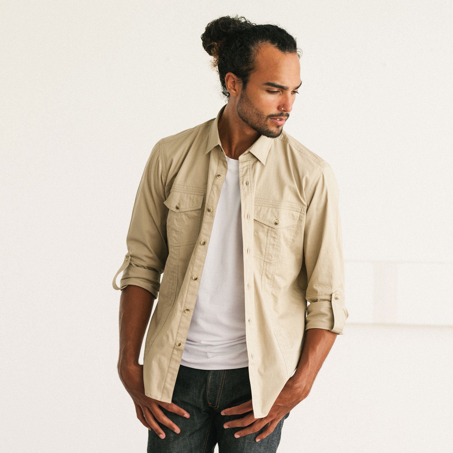 Men's Utility Shirt - Explorer In Desert Stone Twill | Batch