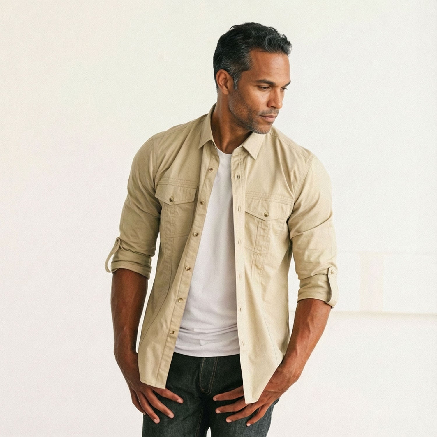 Men's Utility Shirt - Explorer In Desert Stone Twill | Batch