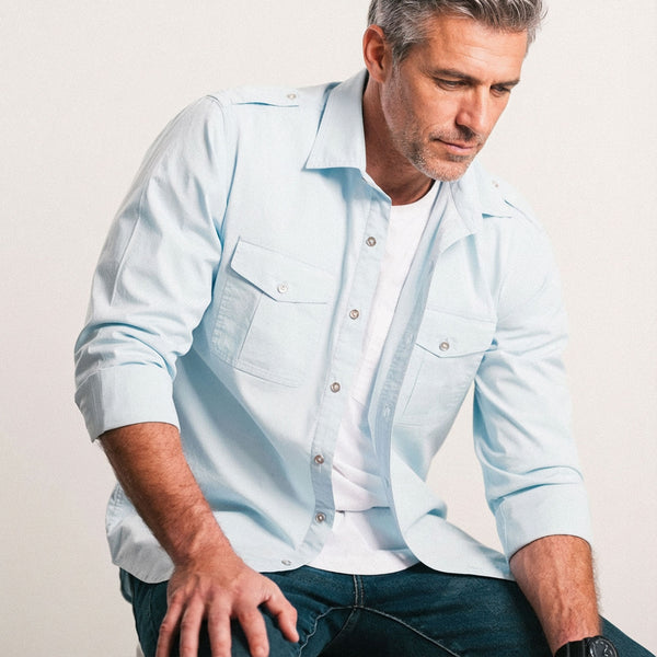 Men's Utility Shirt - Guide in Light Blue Stretch Poplin | Batch