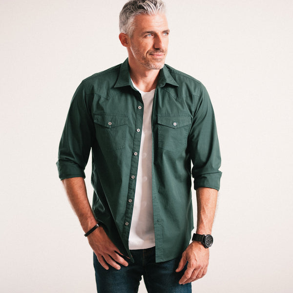 Men's Utility Shirt - Maker In Forest Green Poplin | Batch