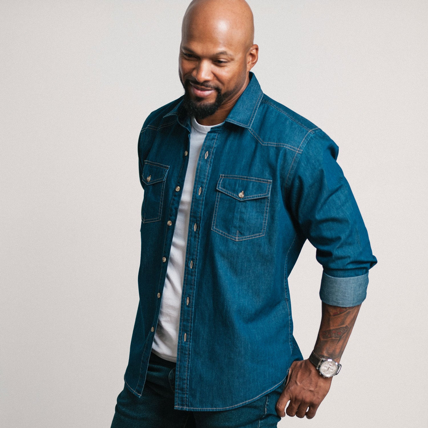 Men's Utility Shirt - Maker In Medium Blue Denim | Batch