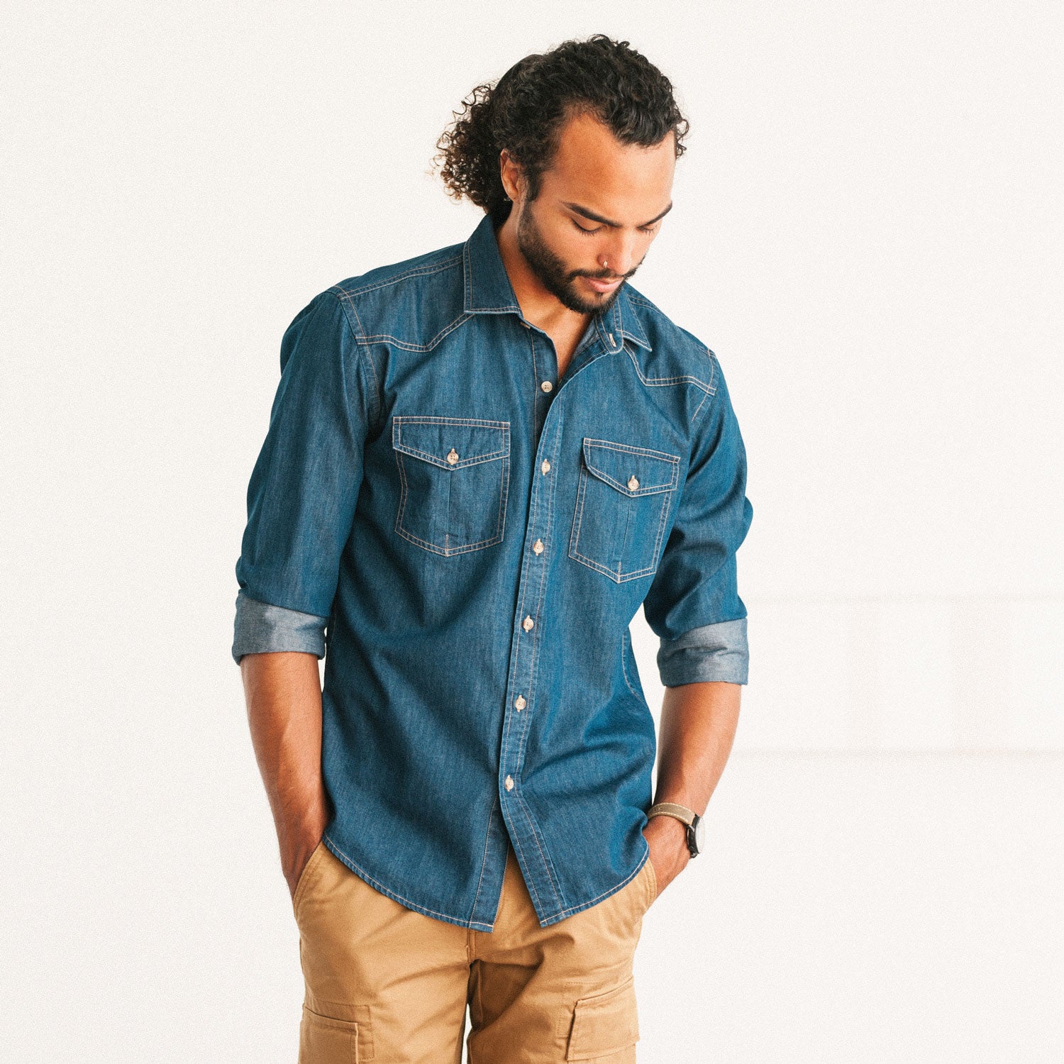 Men's Utility Shirt - Maker In Medium Blue Denim | Batch