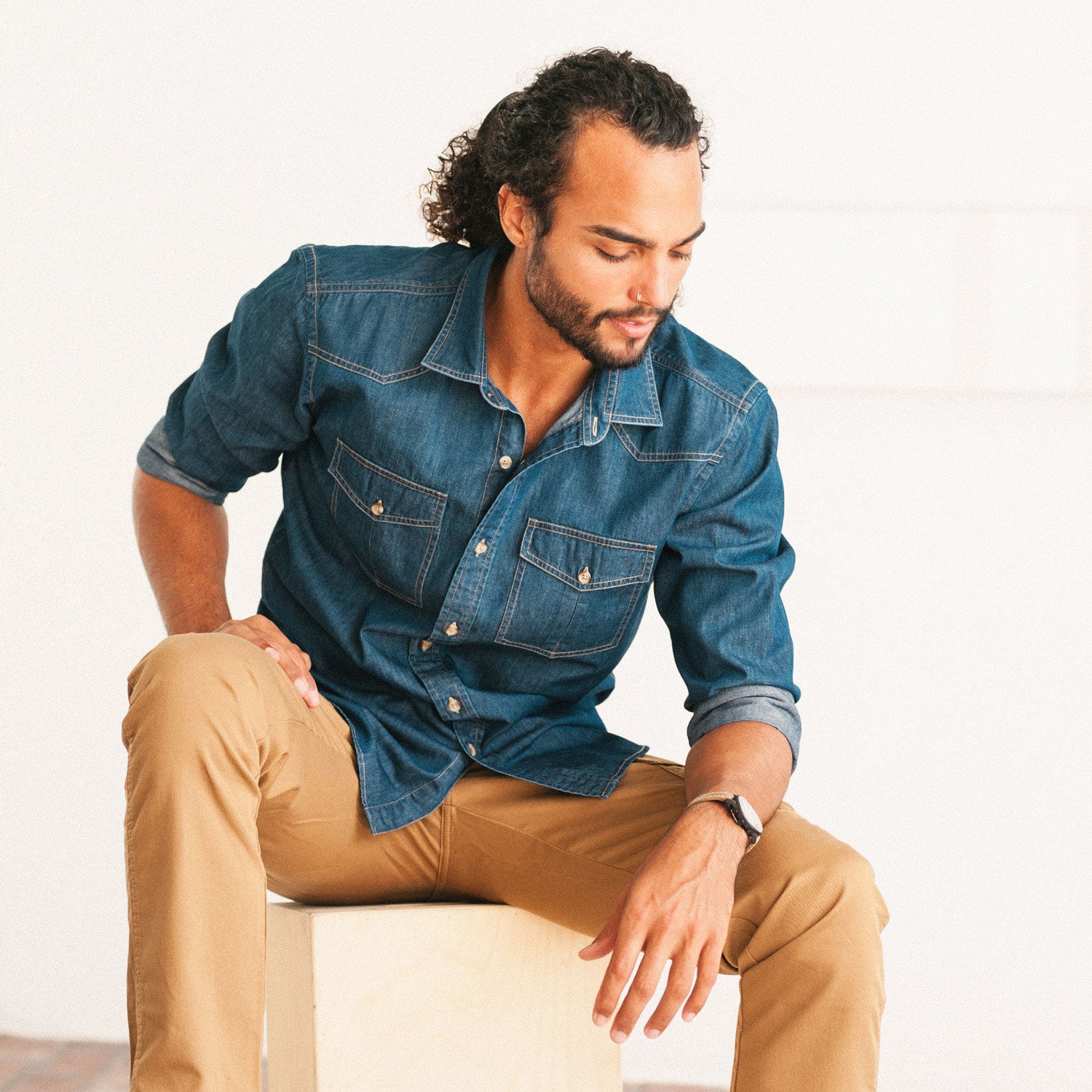 Men's Utility Shirt - Maker In Medium Blue Denim | Batch