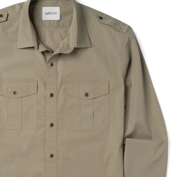 Men's Utility Shirt - Guide in Light Fatigue Green Stretch Poplin | Batch