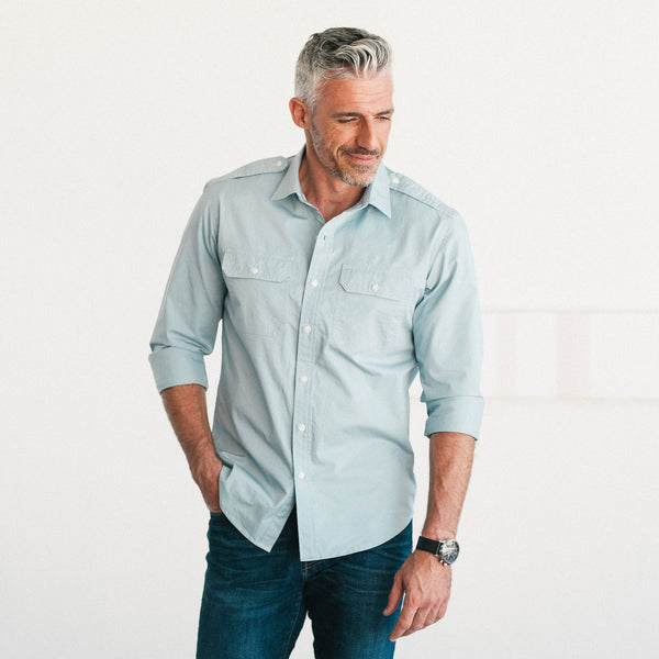 Men's Utility Shirt - Smith in Light Blue Cotton Twill | Batch