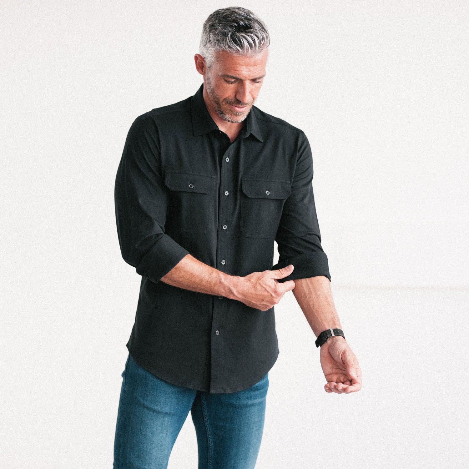 Batch Men's Utility Shirt - Constructor in Black Cotton Jersey | Batch