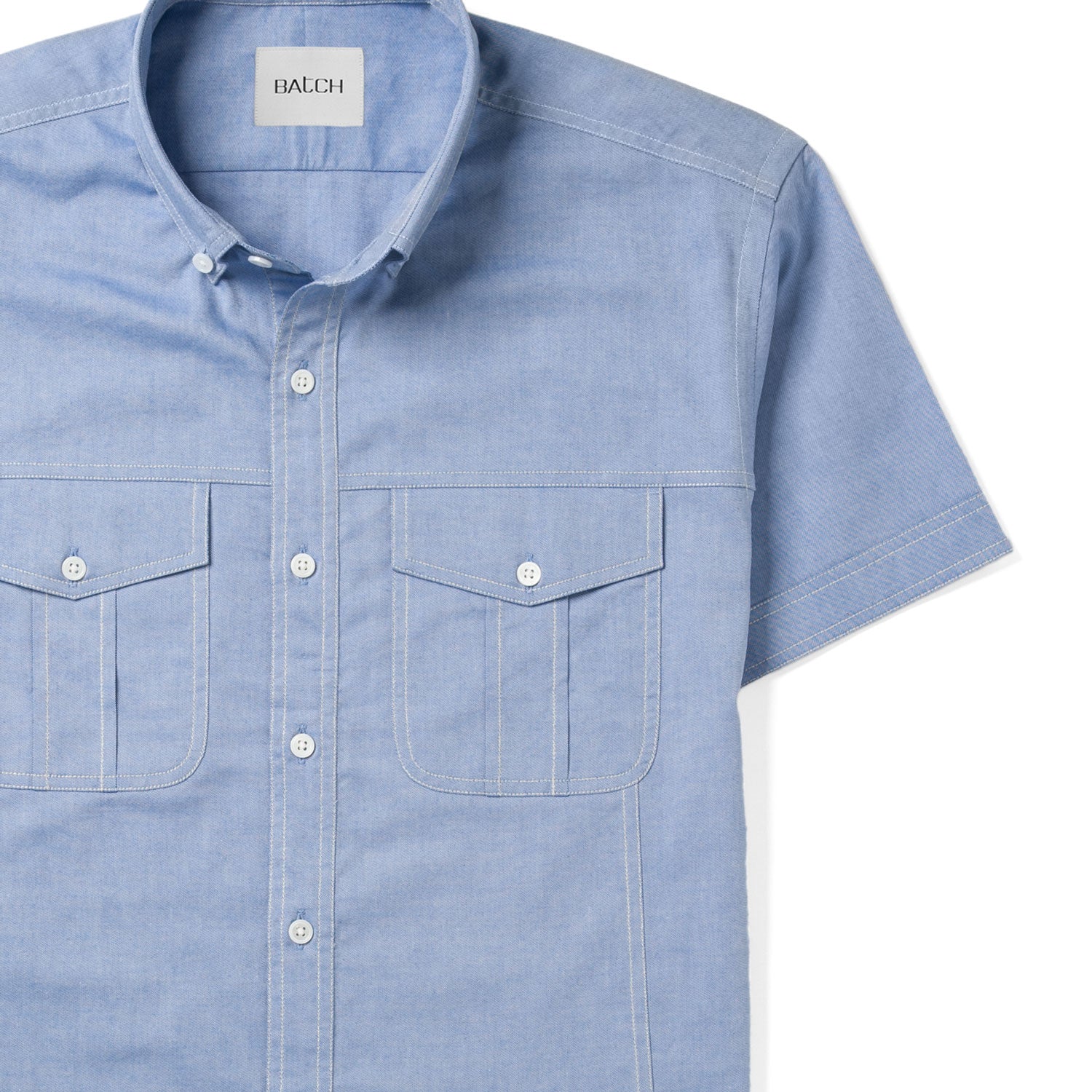 Men's Utility Shirt - Short Sleeve Editor Classic Blue Oxford | Batch