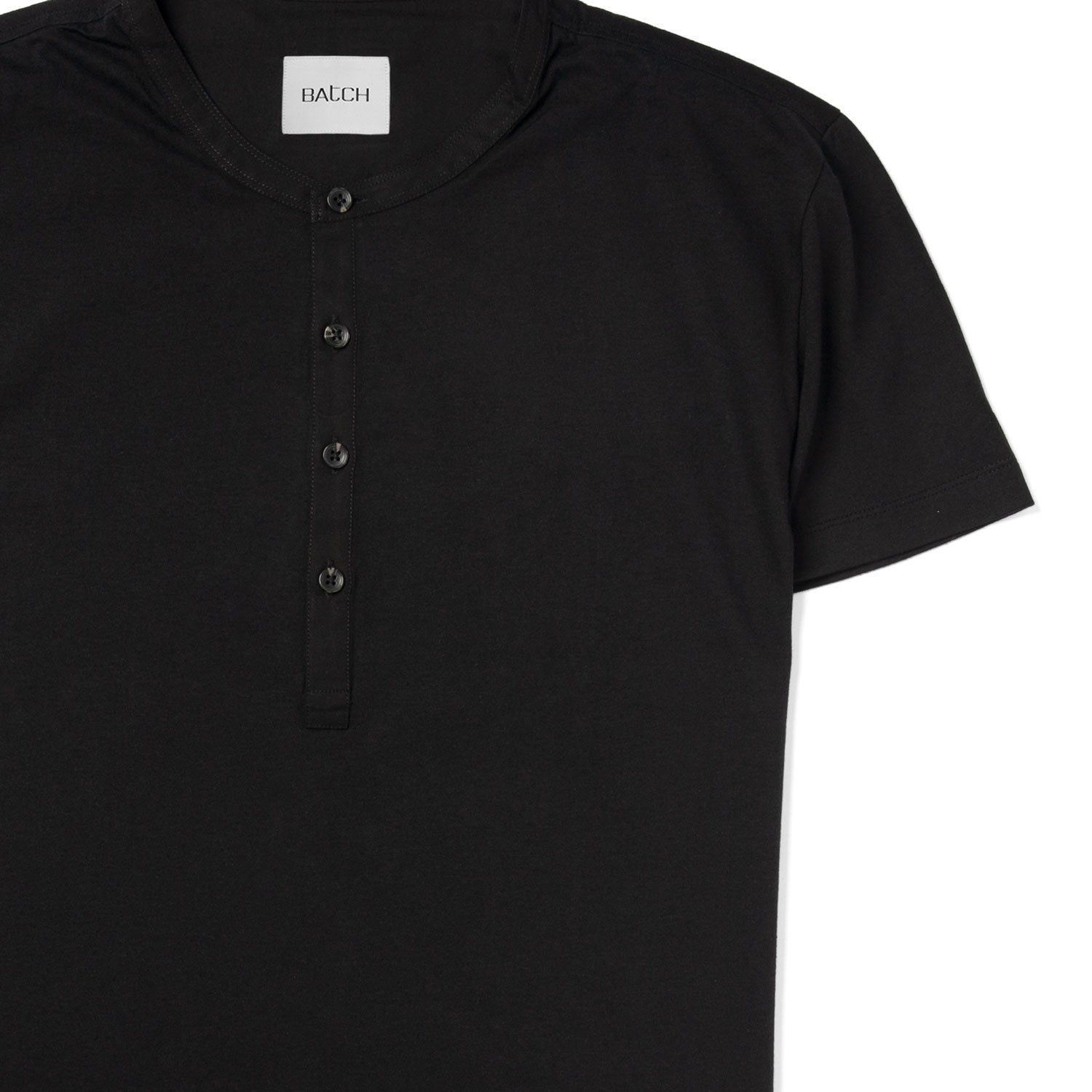 Men's Henley - Short Sleeves in Black Cotton Jersey | Batch